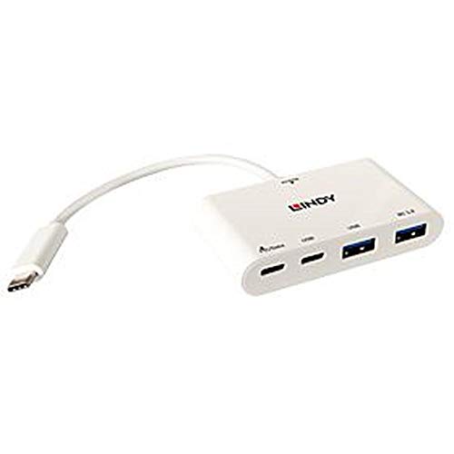 LINDY USB 3.1 Gen2 Type C Hub Cable, PD60W, TypeAx2 Type Cx2, Thunderbolt 3 Compatible, 4 Ports, 0.12m (Model Number: 43093)