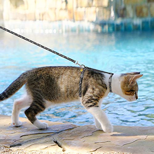 PAWCHIE Cat Harness and Leash Set - Adjustable Soft Escape Proof H-shped Safety Strap with Golden Moon and Star Pattern Glow in The Dark for Pet Cats Outdoor Walking