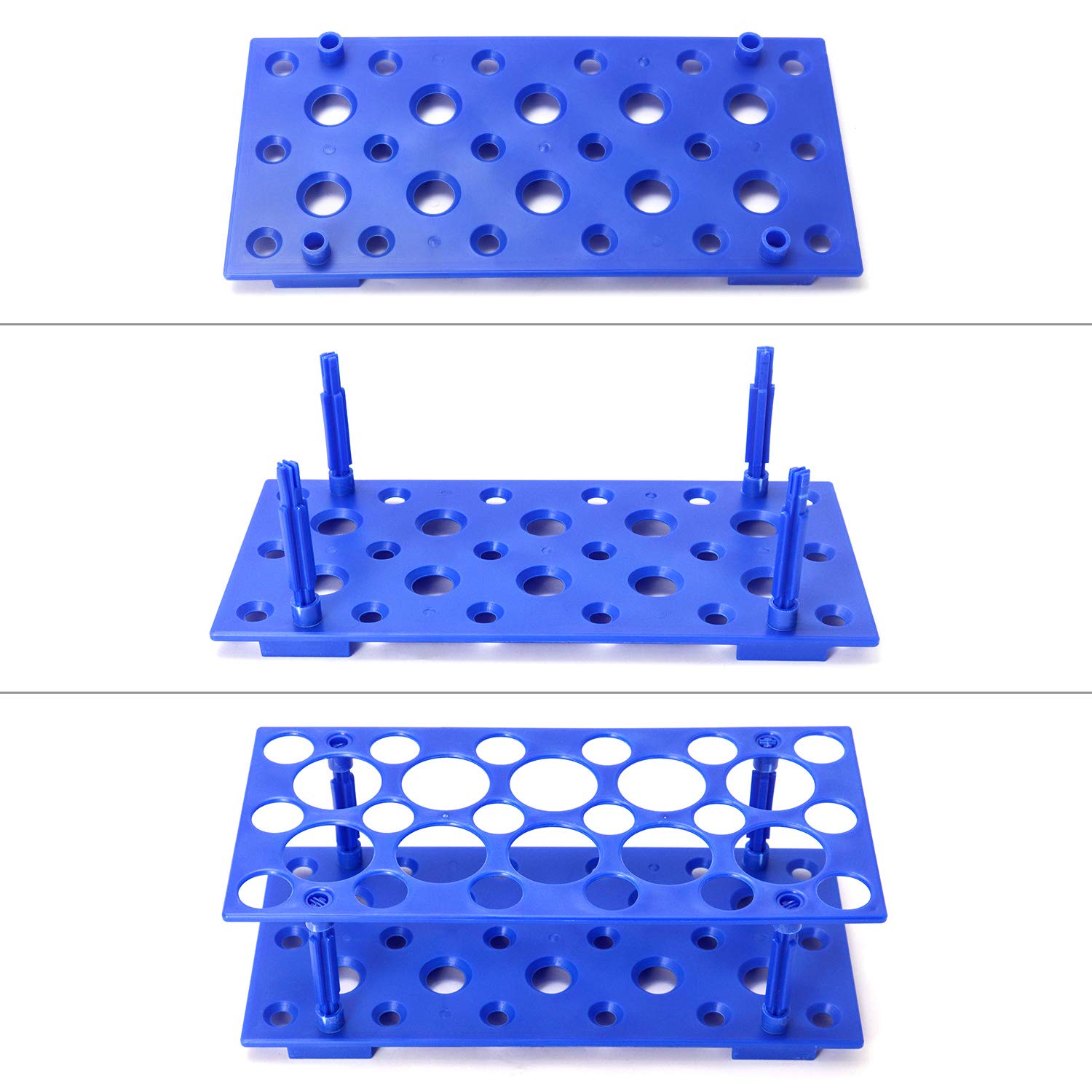 QWORK Centrifuge Tube Holder Set - Plastic Test Tube Rack (2 Pack) in Blue and Orange, Accommodates 10ml, 15ml, and 50ml Tubes, Detachable Stand
