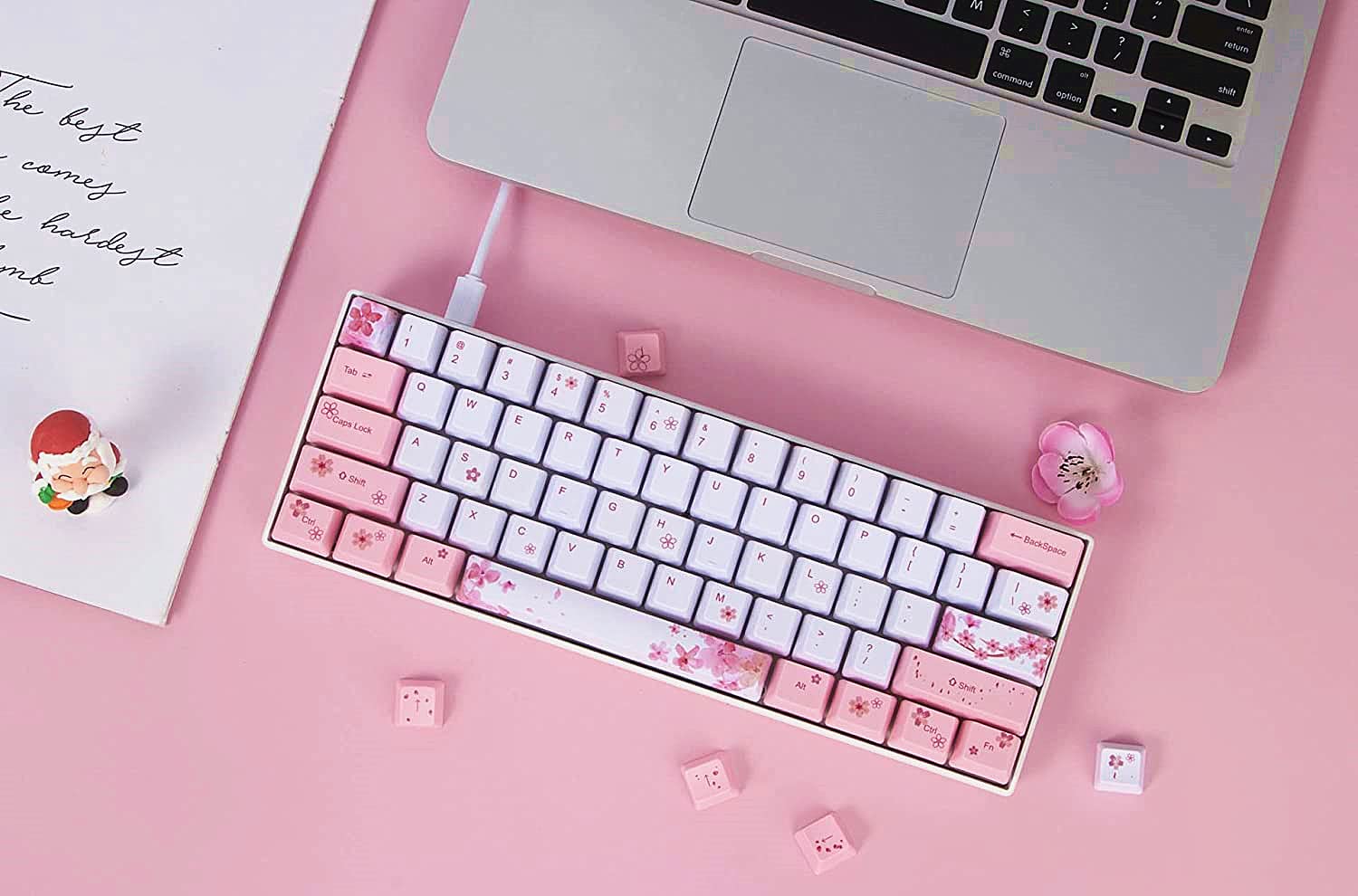 ZMX Cherry Blossom 61 Mechanical Keyboard,Hot Swappable 60％Compact Mechanical 5.0Bluetooth/Type-C Wired Dual-Mode RGB Backlit Dye-Sublimation PBT Keycap Gaming Keyboard(Black Switch, Pink)