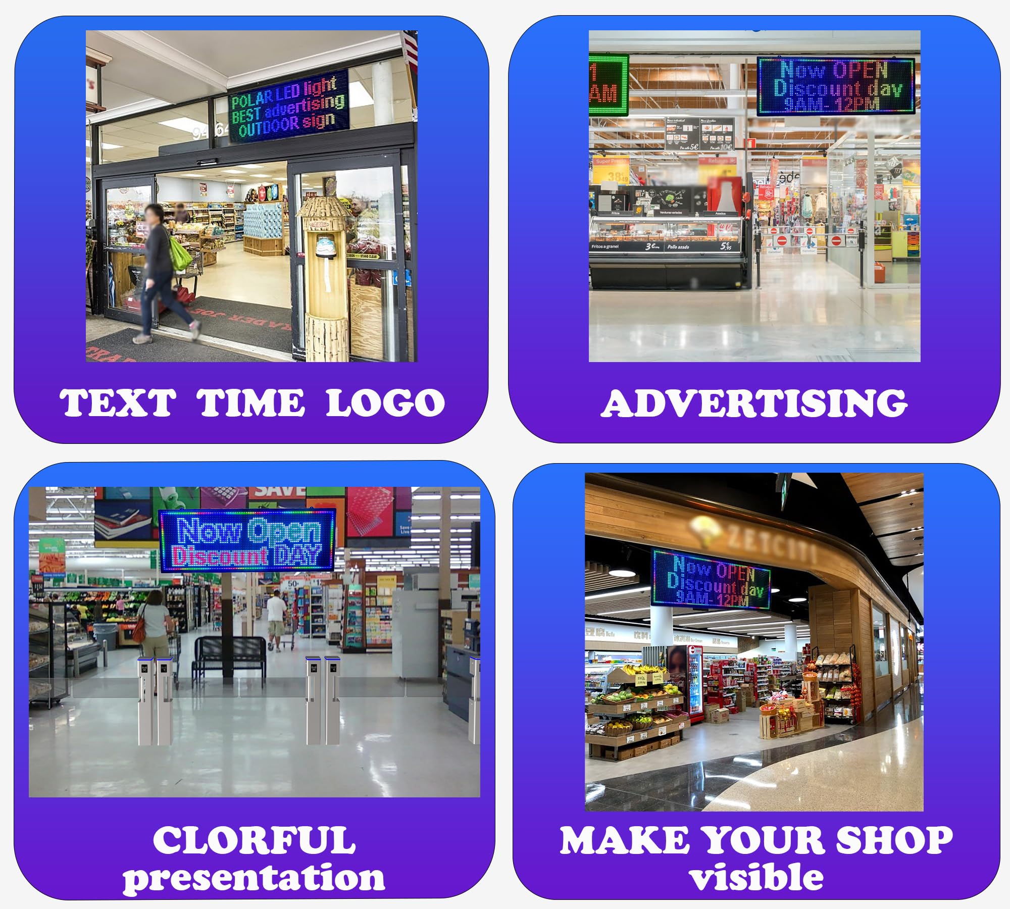 WiFi P6 high Resolution LED RGB Color Sign 40" x 11" with high Resolution P6 128x32 dots and New SMD Technology. Perfect Solution for Advertising