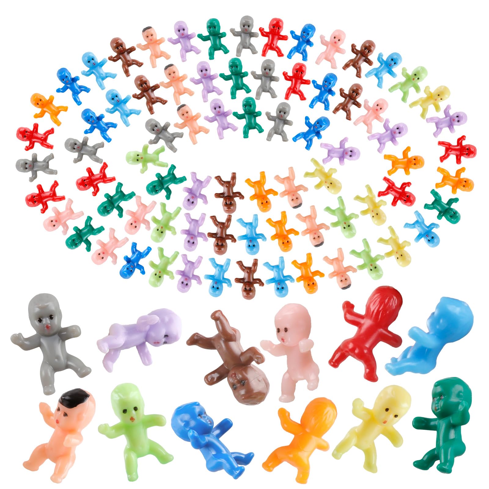 Mini Babies, 120pcs Tiny Plastic Babies Figurines Small Baby King Cake Babies for Baby Shower, Ice Cube My Water Broke Games, Party Decorations, Multi-Colored