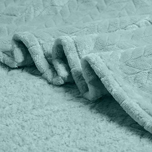 Kingole Flannel Fleece Luxury Throw Jacquard Weave Blanket, Celadon Twin Size Leaf Pattern Cozy Couch/Bed Super Soft and Warm Plush Microfiber 350GSM (66 x 90 inches)