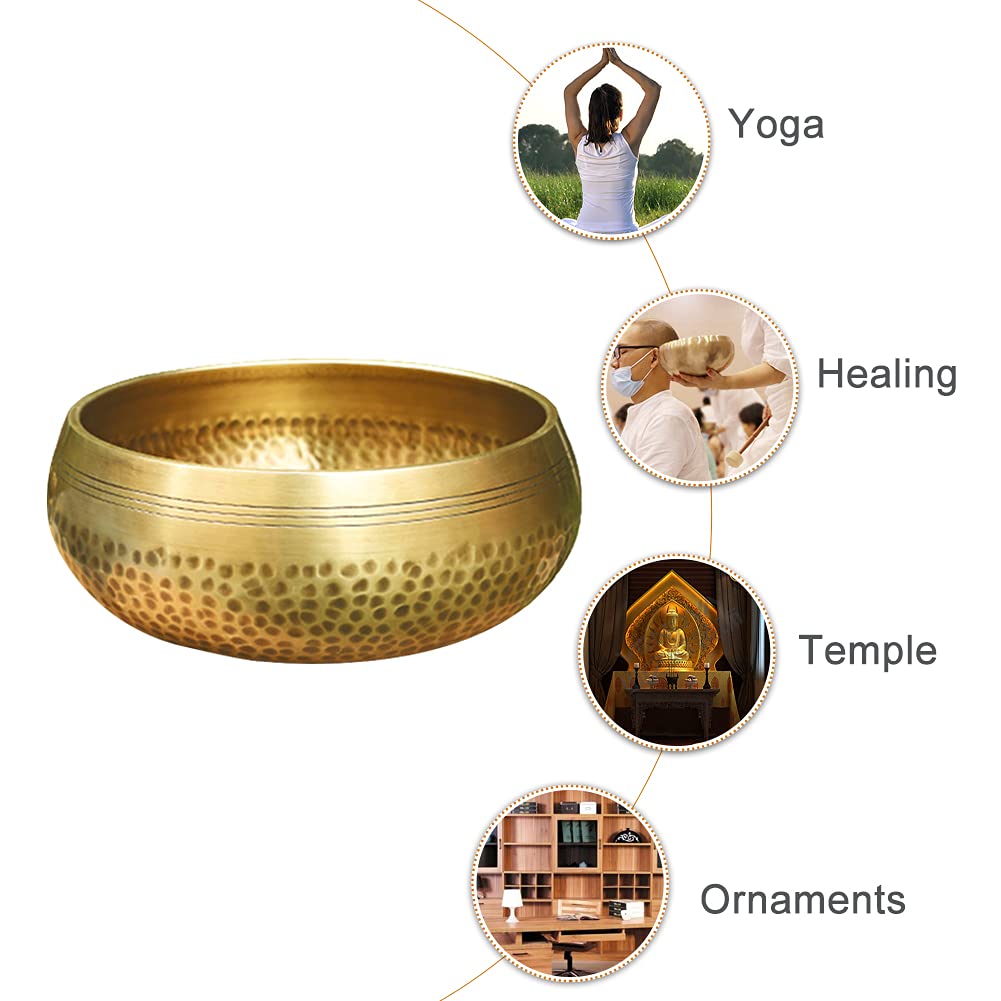 3pcs Tibetan Singing Bowl Set, Tibetan Singing Bowl with Striker & Cushion for Meditation, Prayer and Mindfulness (size:Leather stick)