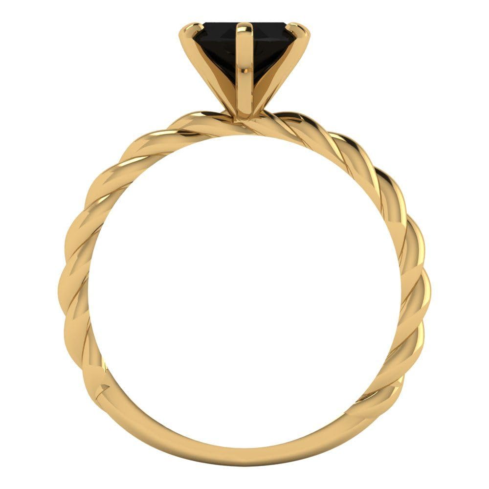2ct Marquise Cut Solitaire Rope Twisted Knot Natural Black Onyx Engagement Promise Anniversary Ring 18K yellow Gold 3.5