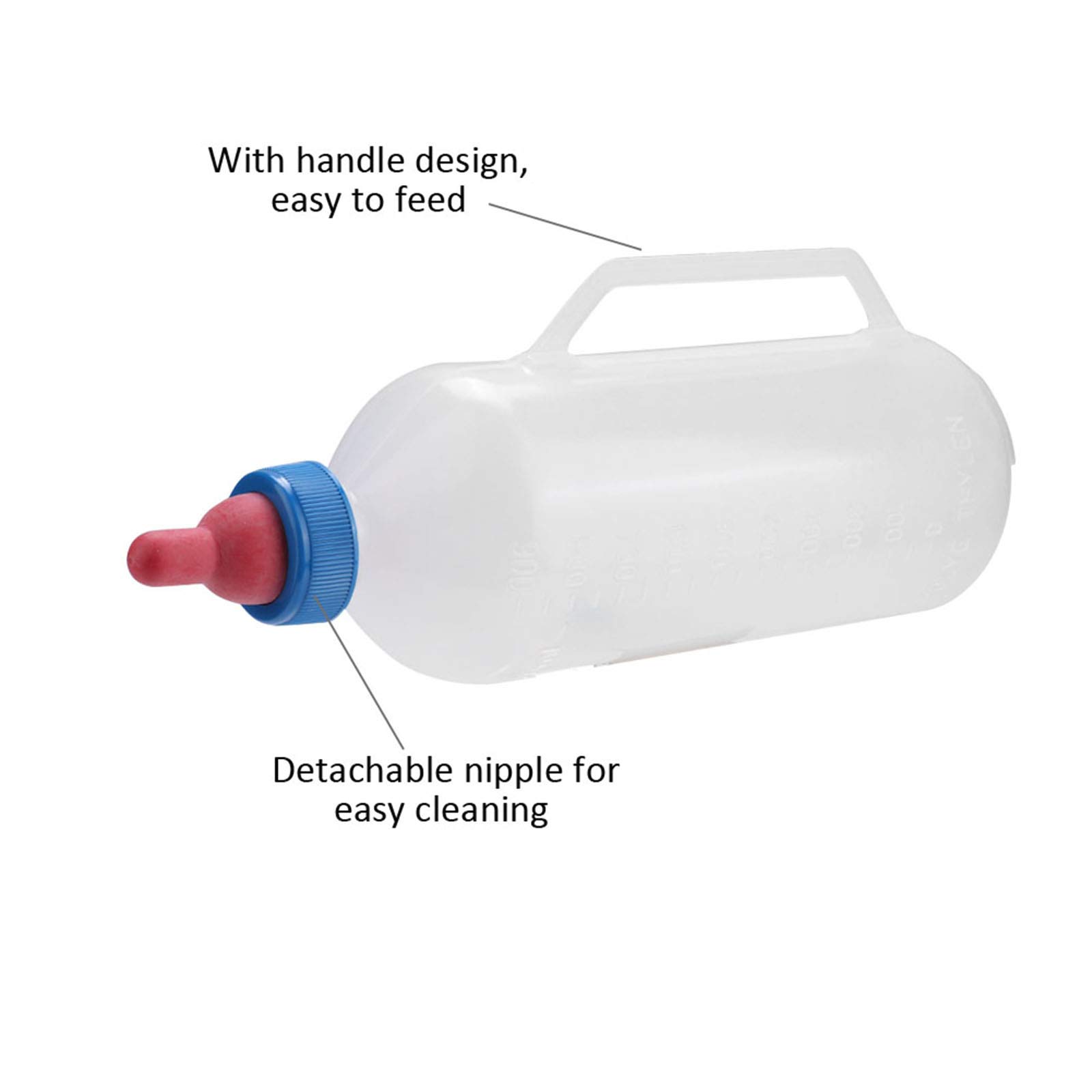 Lamb Milk Bottle Calf Goat Milk Feeder Bottle Baby Milk Feeding Screw-On Teat Feeder Detachable Nipple Sheep Replacement Nursing Bottle with Hand Grip & Scale 1L