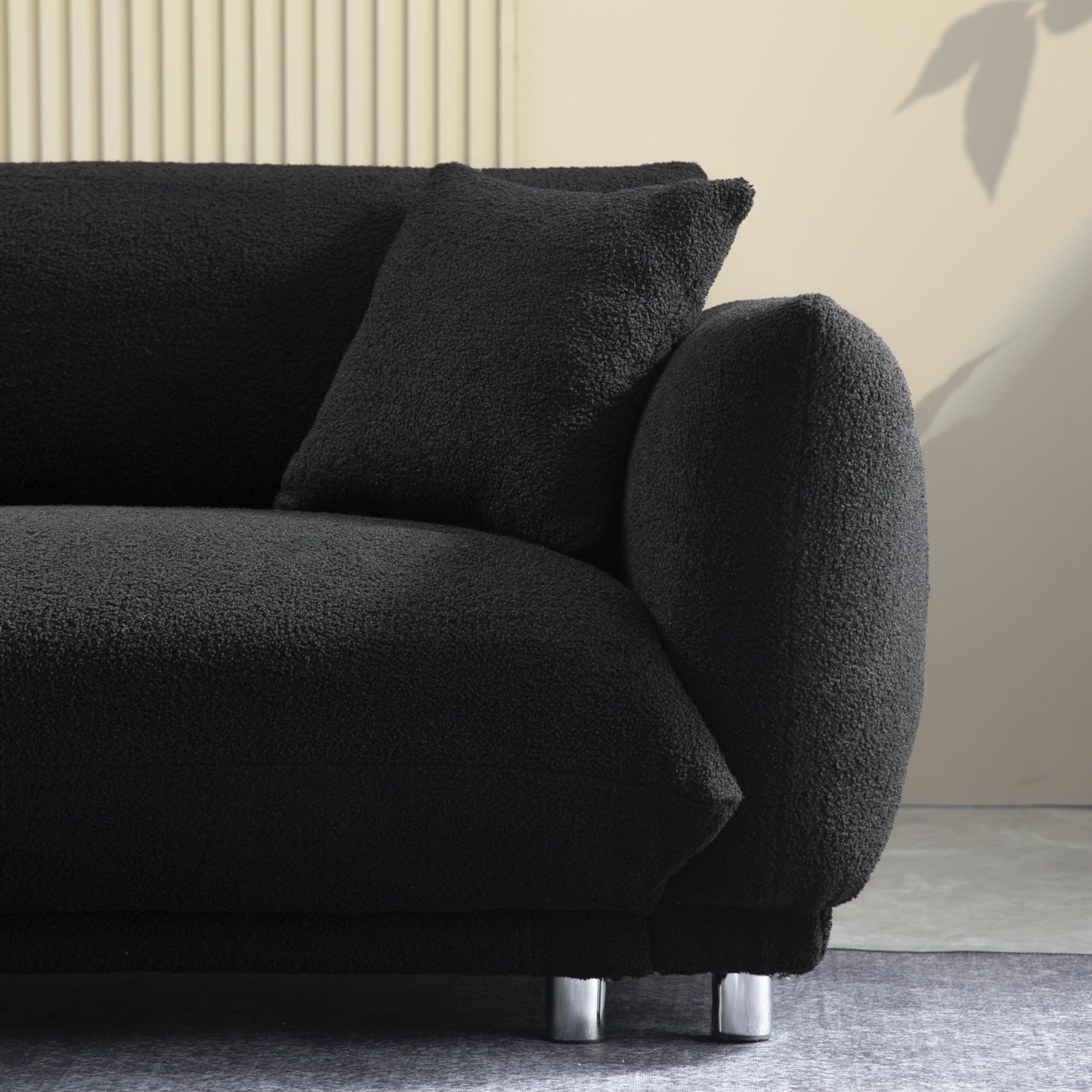3 Seater Sherpa Teddy Cloud Couch, Lambswool Fabric Upholstered Overstuffed Loveseat, Extra Deep Seat Modular Sectional Sofa with Metal Legs for Living Room Apartment,Office, 2 Pillows