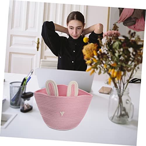 Cabilock Boho Decor Rope Rabbit Basket Snacks for Pink Cotton Rope Household Bohemian Decor