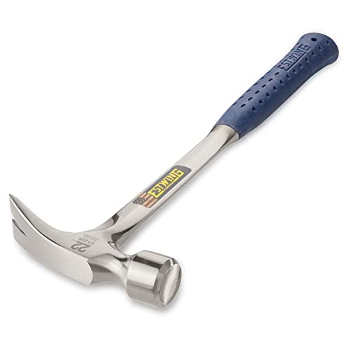 Estwing E3β22S 22 oz Straight Claw Hammer with Smooth Face & Shock Reduction Grip, Silver