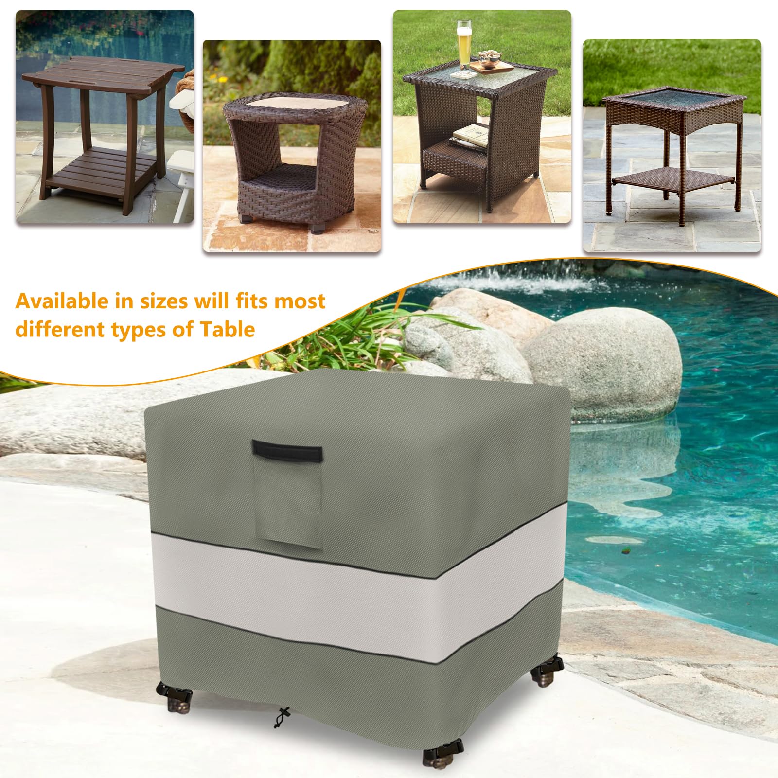 Aacabo Round Patio Table Cover,Suitable for 36 Inch Diameter Patio Round Table,Waterproof Heavy Duty Round Outdoor Coffee Table Cover,Grey green