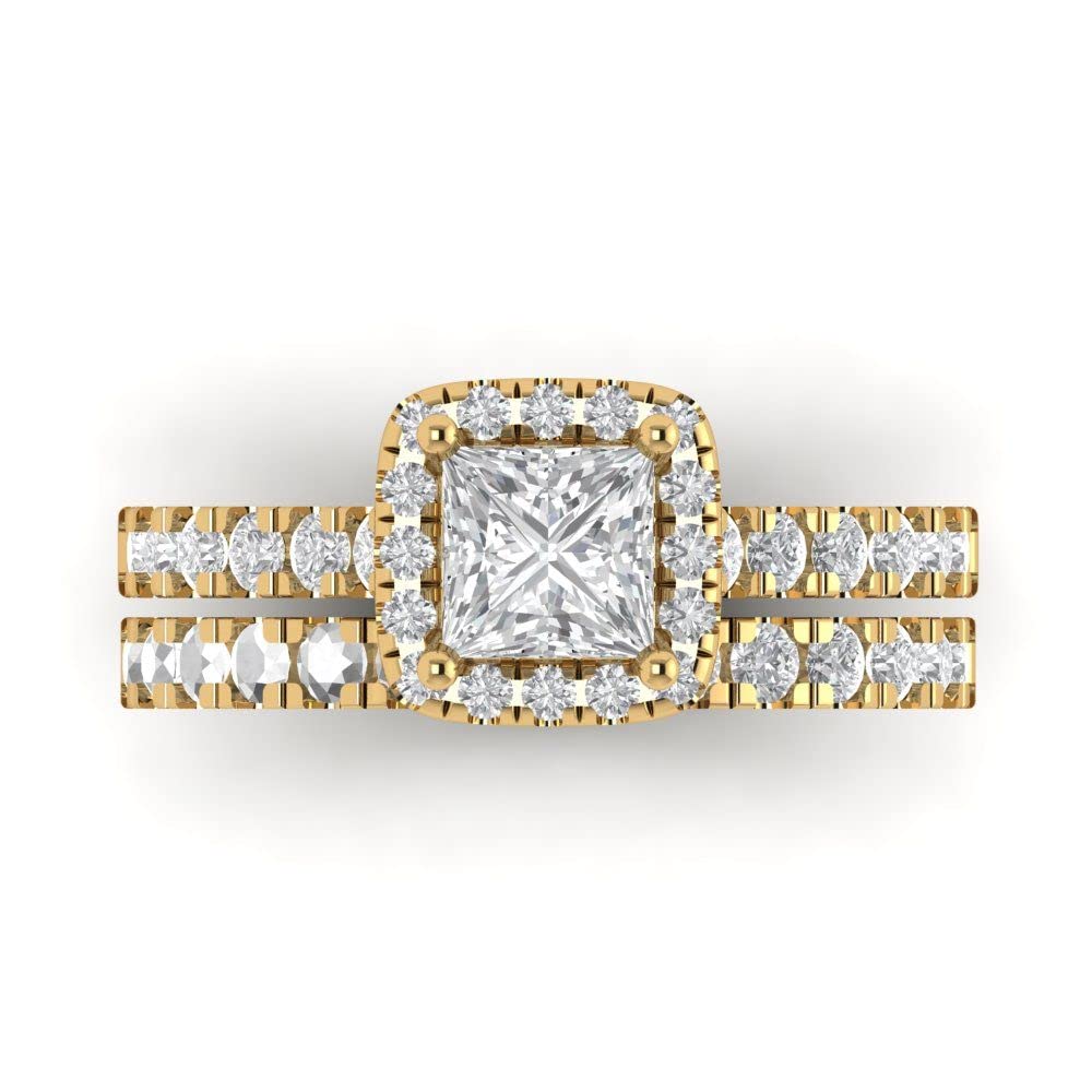 2ct Princess Cut Clear Simulated Diamond 14k Yellow Gold Halo Solitaire W/Accents Wedding Engagement Promise Ring size 10.5