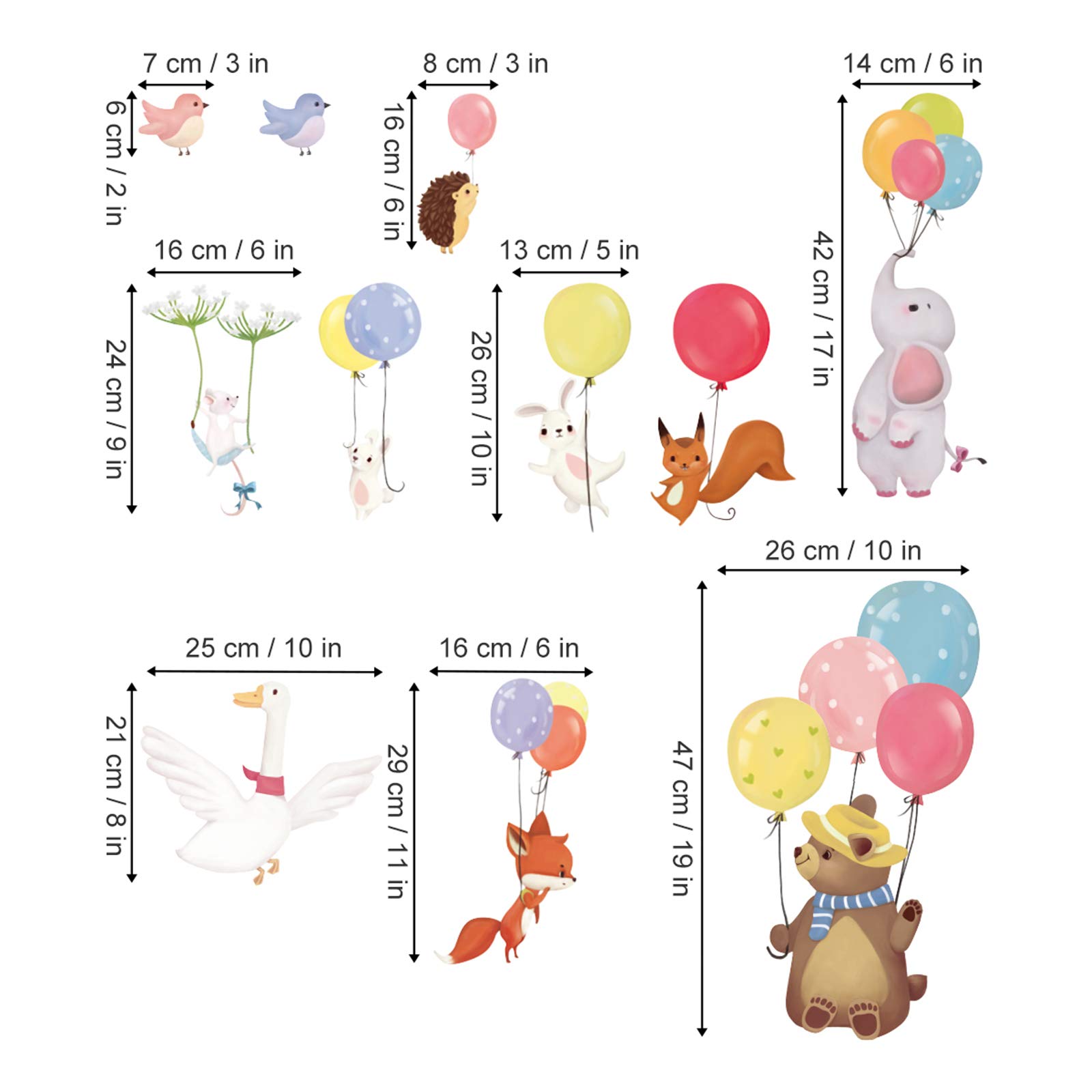 decalmile Colorful Balloon Flying Animals Wall Decals Elephant Bear Fox Wall Stickers Baby Nursery Kids Bedroom Classroom Wall Decor