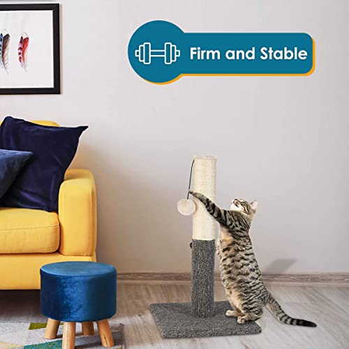 PAWBEE Cat Scratching Post - 20" Cat Scratcher Pole - Sturdy Cat Scratching Posts for Indoor Cats - Natural Sisal Rope Cat Scratchers - Cat Scratch Post with Hanging Ball Toy - Cat Post for Kittens