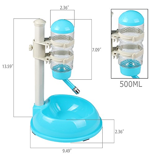 Pawow Pet Dog Cat Automatic Water Food Feeder Bowl Bottle Standing Dispenser with Detachable Pole Height Adjustable Automatically Drinking Water Bottle 500ML (Blue)