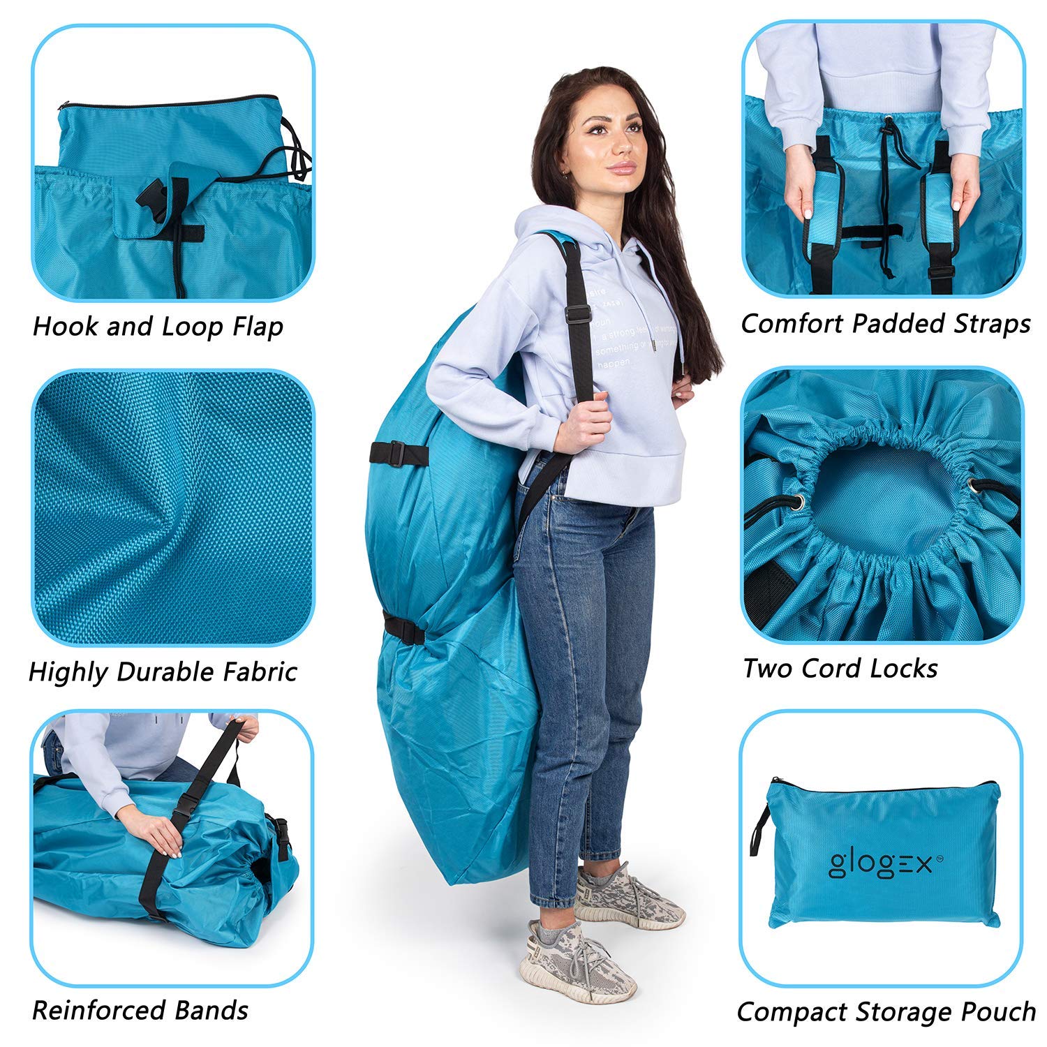 Glogex Stroller Travel Bag for Airplane, Gate Check Stroller Bag, Durable, Lightweight, Waterproof, with Carry Straps, Easy to Transport