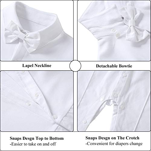 HOSUKKO Baptism Outfits for Boys, Long Sleeve One-Piece Romper & Vest & Beret & Bow Tie Sets, Infant Baby Boy Christening Outfit (White,6-12M)