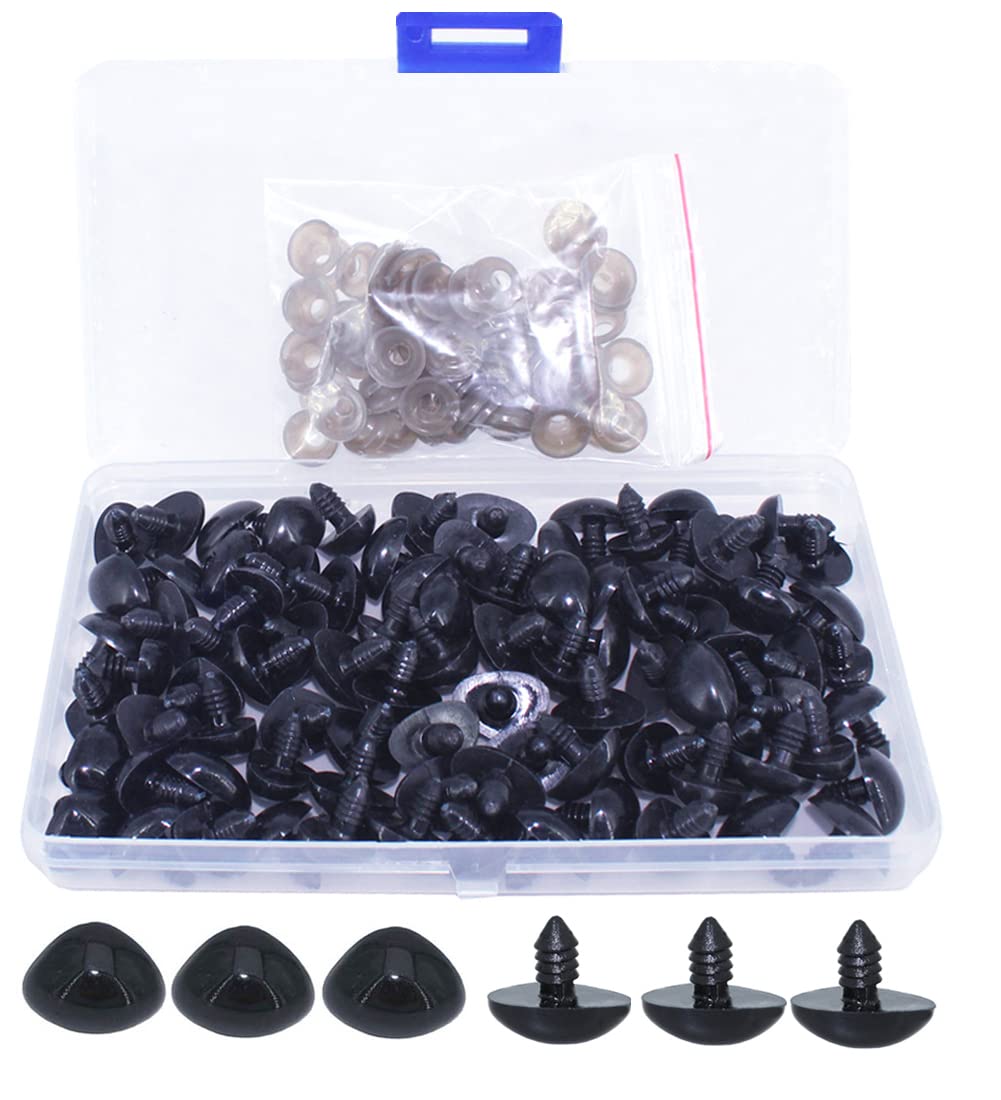 Bestartstore 50pcs 14x20mm Black Plastic Triangle Safety Nose Animal Nose with Washers for Bear Doll Puppet Plush Animal DIY Craft