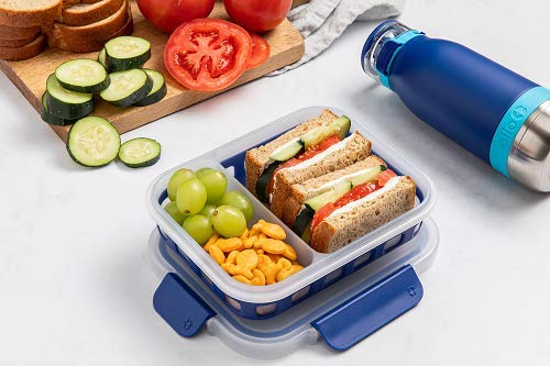 Ello Sammie Plastic Divided Kids Food Storage Container, 4 Cup, Touchdown Blue