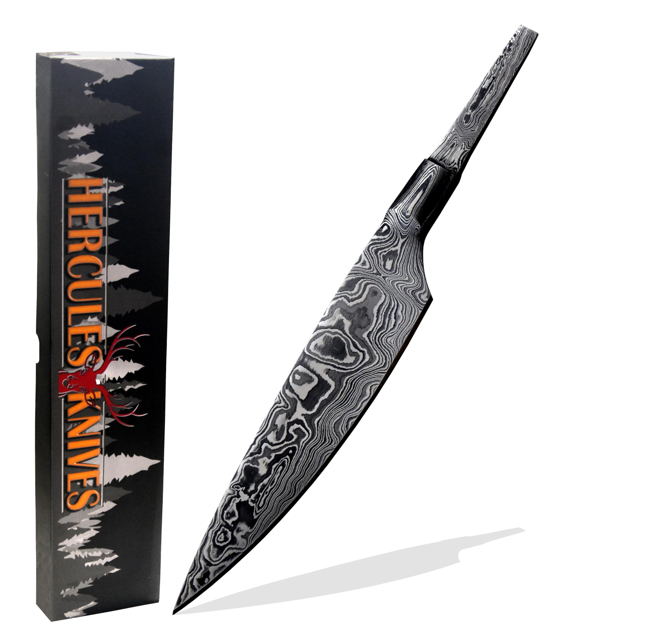 Custom Hand Forged Damascus Steel Blank Blade Chef Knife - Kitchen Knife Forged Bolster Damascus Billet Bar Handmade Knife Making Supply | Hercules Knives