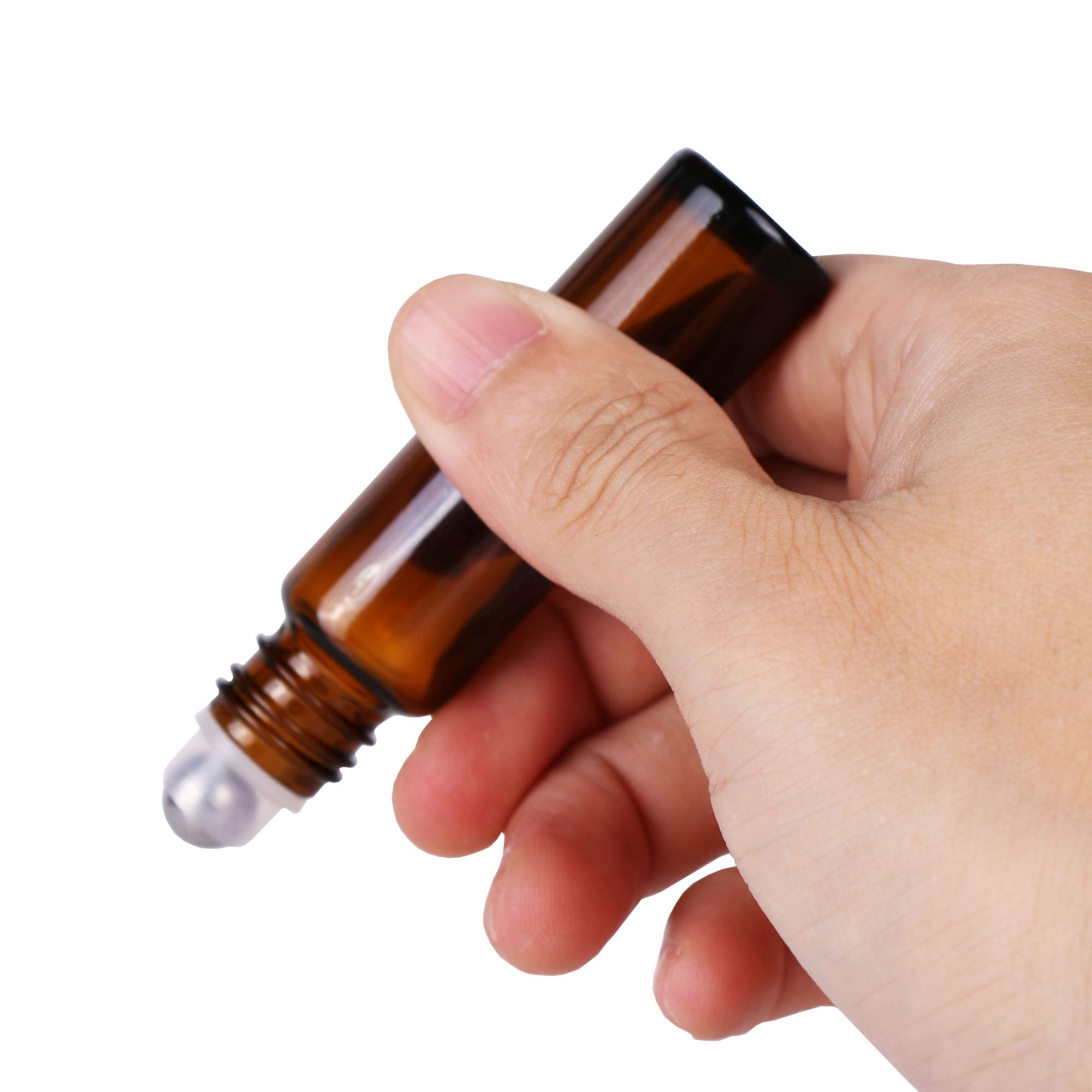 inice 24 Pack Amber Galss Roller Bottles for Aromatherapy Essential Oils,10ml Roll On Bottles with Stainless Steel Roller Balls Metal Cap