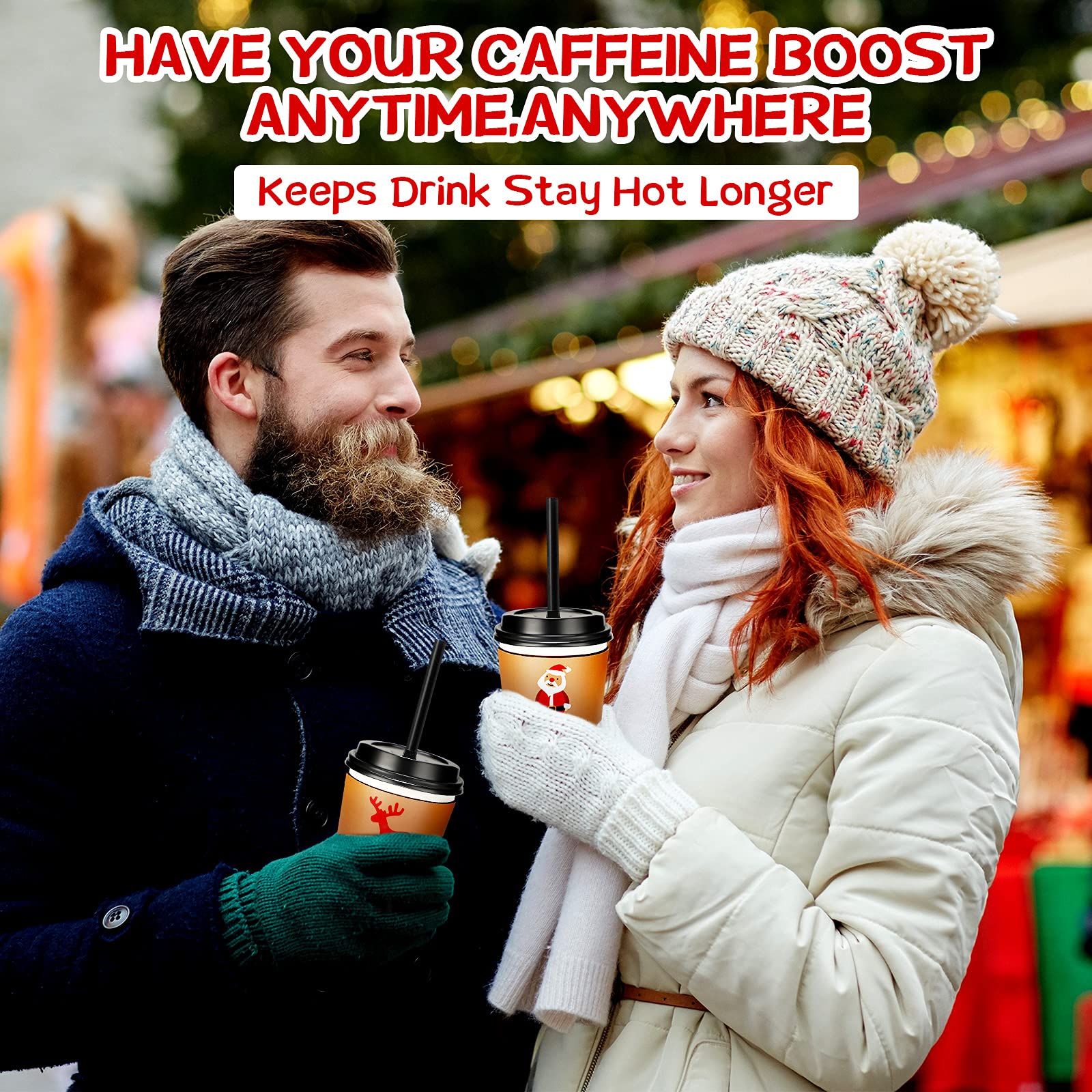 40 Pieces Christmas Coffee Cup Tea Cup Sleeves Christmas Kraft Disposable Cup Sleeves 5 Designs for Corrugated Cup Paper Jacket for Hot Chocolate Cocoa Cold Beverage
