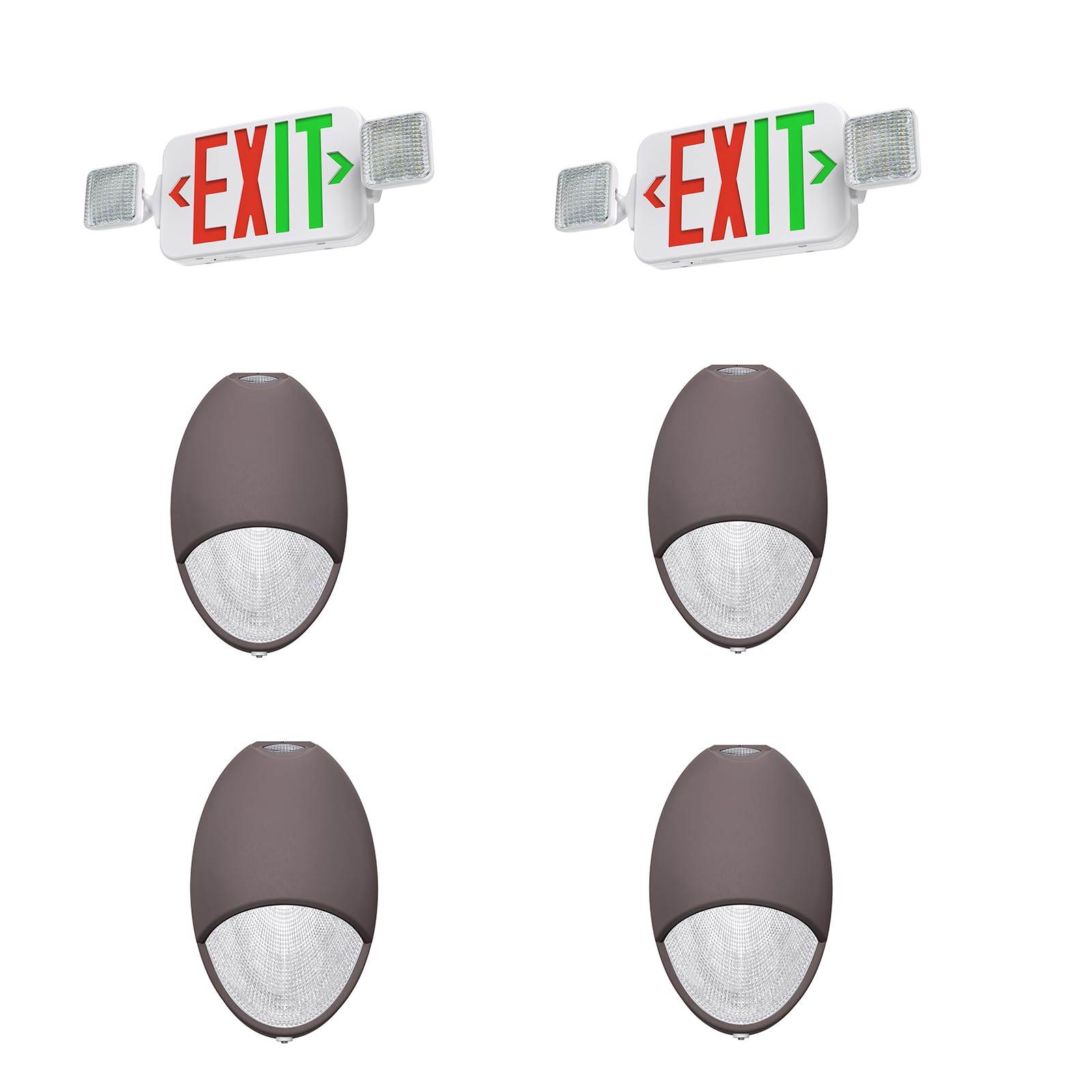 SASELUX 2 Pack Switchable Red/Green, Double Sided and Battery Backup Exit Light Bundle 4 Pack Led Emergency Light with Battery Backup Photocell Sensor,Outdoor Emergency Wall Pack Light Waterproof