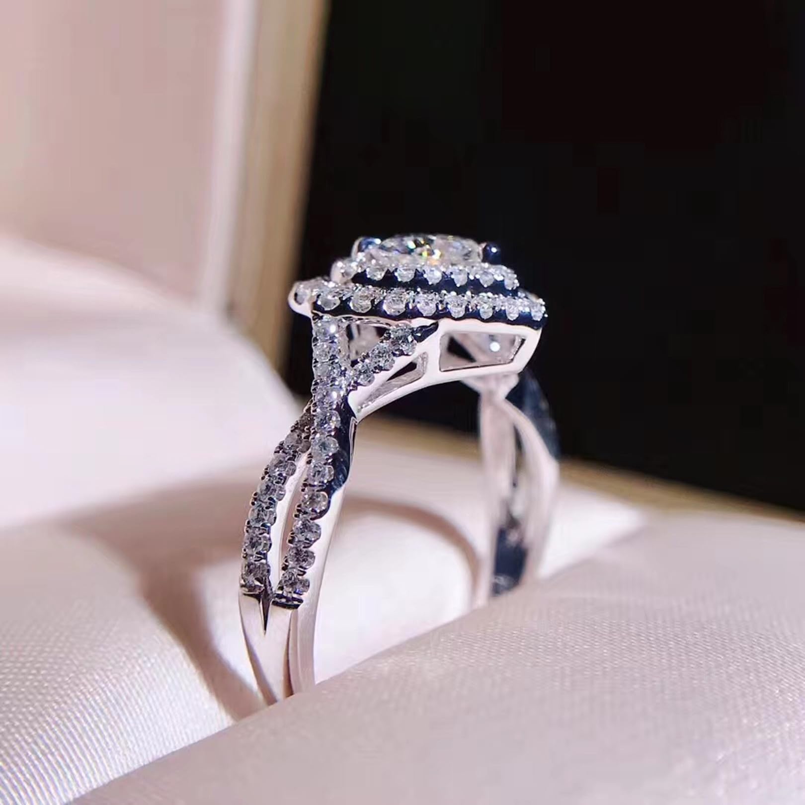 925 Sterling Silver Micro Inlaid Multi layered Cute Heart CZ Wedding or Engagement Diamond Ring for Women (10)