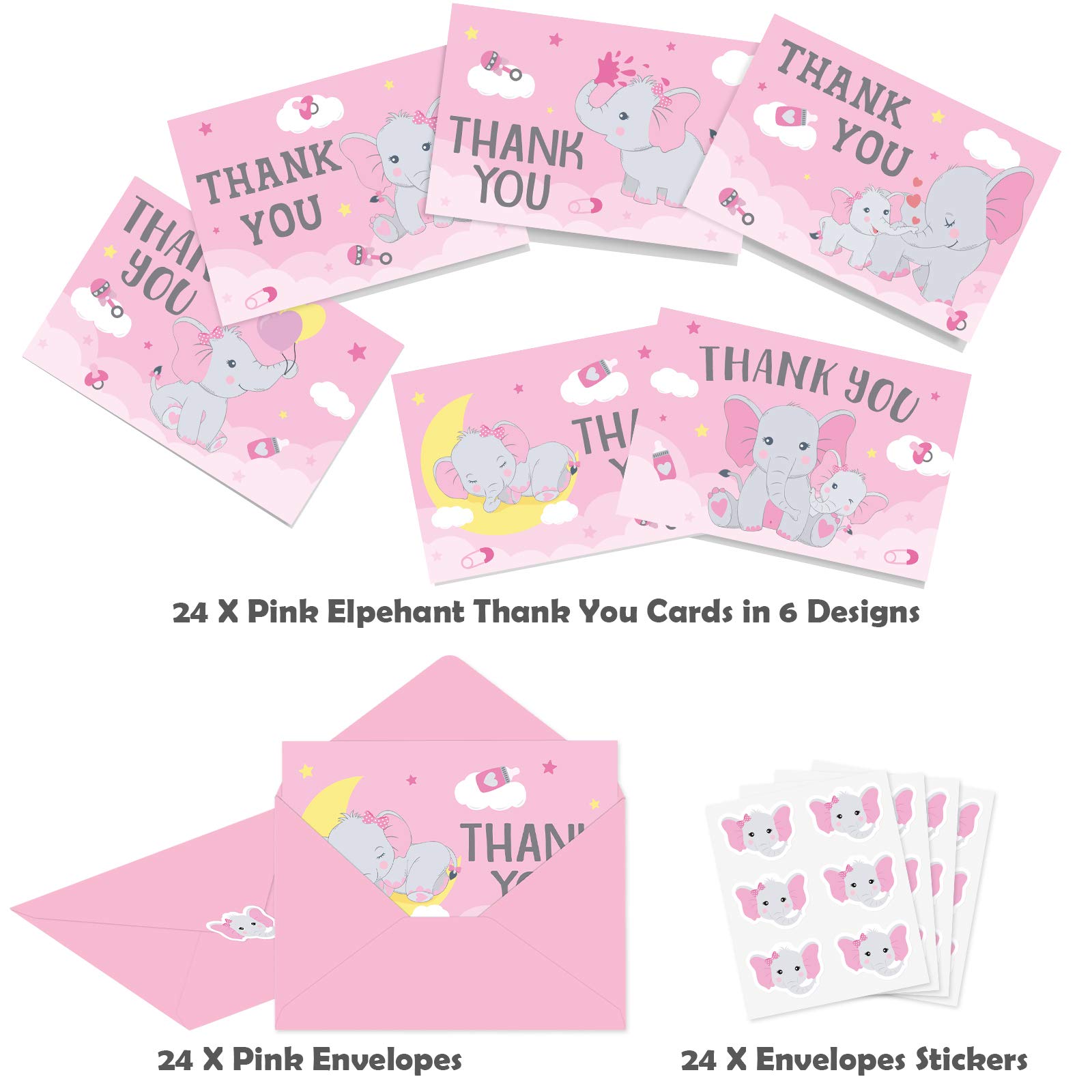 Baby Shower Thank You Cards 24pcs Baby Shower Cards for Girl Thank You Card with Envelopes & Stickers Pink Little Peanut Baby Shower Thank You Cards Girl Baby Birthday Favors Gift Cards
