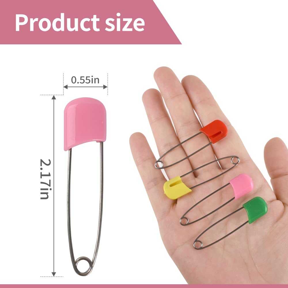 Diaper Pins, Assorted Color Nappy Safety Pins Hold Clip Locking Cloth, Pack of 50 by Firefly