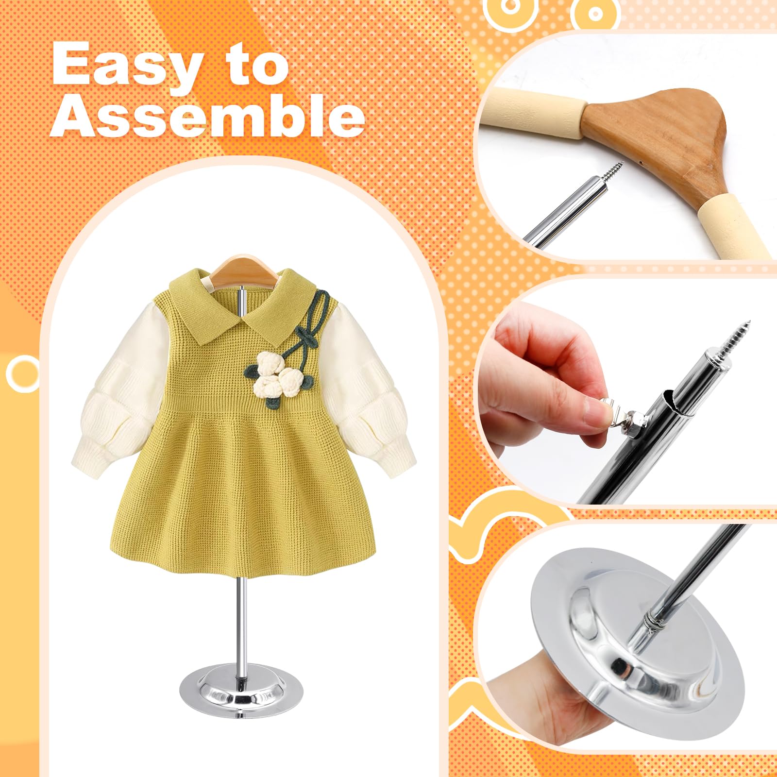 ZUDKSUY Adjustable T-Shape Clothes Display Rack Children's Clothing Clothes Rack Flexible Shoulder Rack Shirt Rack Retractable Size (16"~28") Khaki Metal Hanger