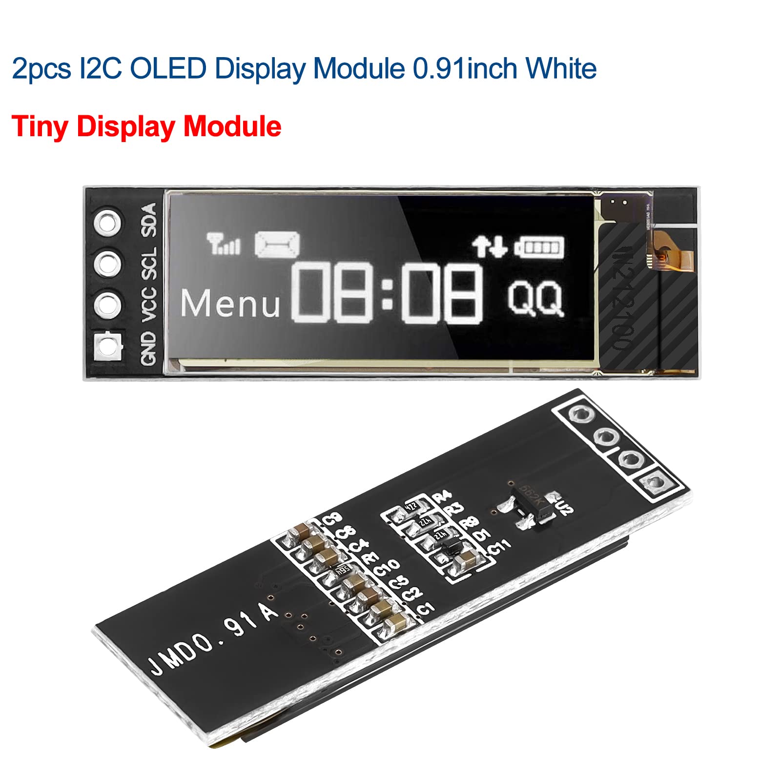 MakerFocus 2pcs I2C OLED Display Module 0.91 Inch I2C SSD1306 OLED Display Module White I2C OLED Screen Driver DC 3.3V~5V for Arduino ESP8266 ESP32 STM32