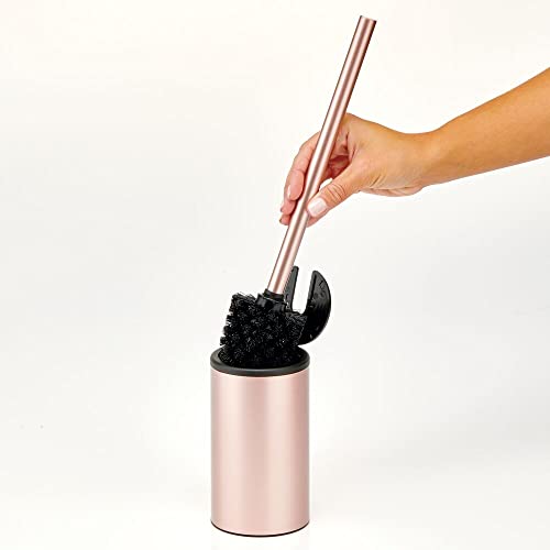 mDesign Slim Stainless Steel Toilet Bowl Brush and Holder + Round Gallon Step Garbage Can Wastebasket Bin for Bathroom Cleaning/Storage - Holder for Garbage and Waste - Set of 2 - Rose Gold/Black