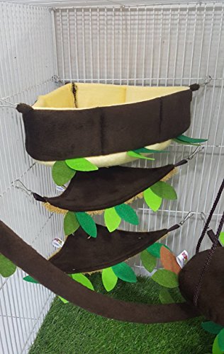 HOT! 7 Pcs/Set Cute Sugar Glider Hamster Marmoset Squirrel Chinchillas Small Pet Hanging Log + Edge Corner Dark Brown Cage Set Forest Pattern Get Free 1 Small Pet Treats, PB's REPUBLIX