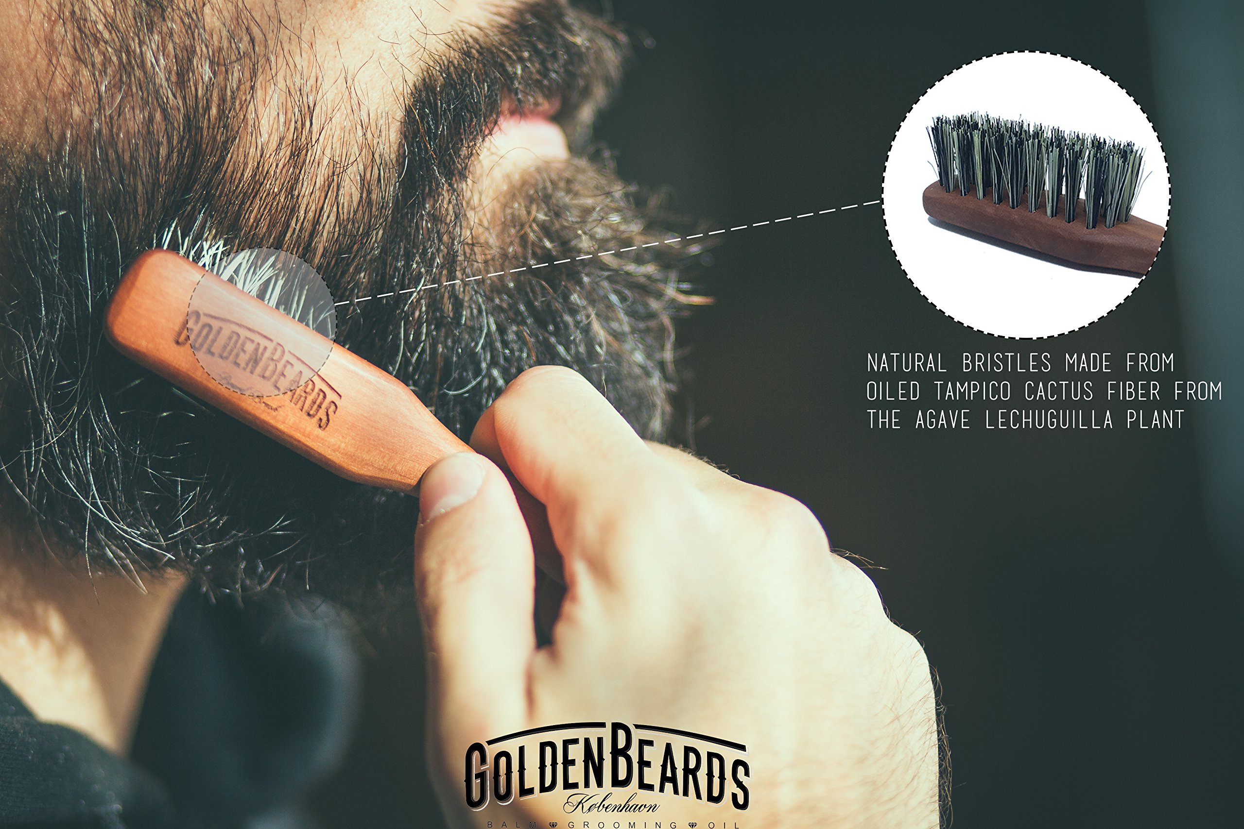Golden Beards Vegan Beard Brush - Beard Brush Natural Vegetal Bristles - Tampico Bristles made in Germany
