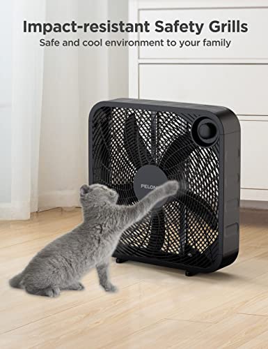PELONIS 3-Speed Box Fan For Full-Force Circulation With Air Conditioner, Upgrade Floor Fan, Black