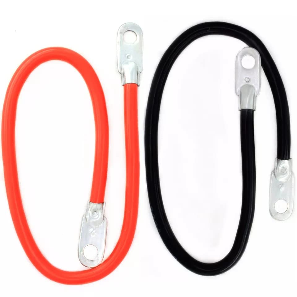 4 AWG Battery Inverter Cables Set, (1 Black & 1 Red) with 3/8 Inch Lugs on Both Ends for Solar, RV, Car, Boat, Auto, Marine (24")
