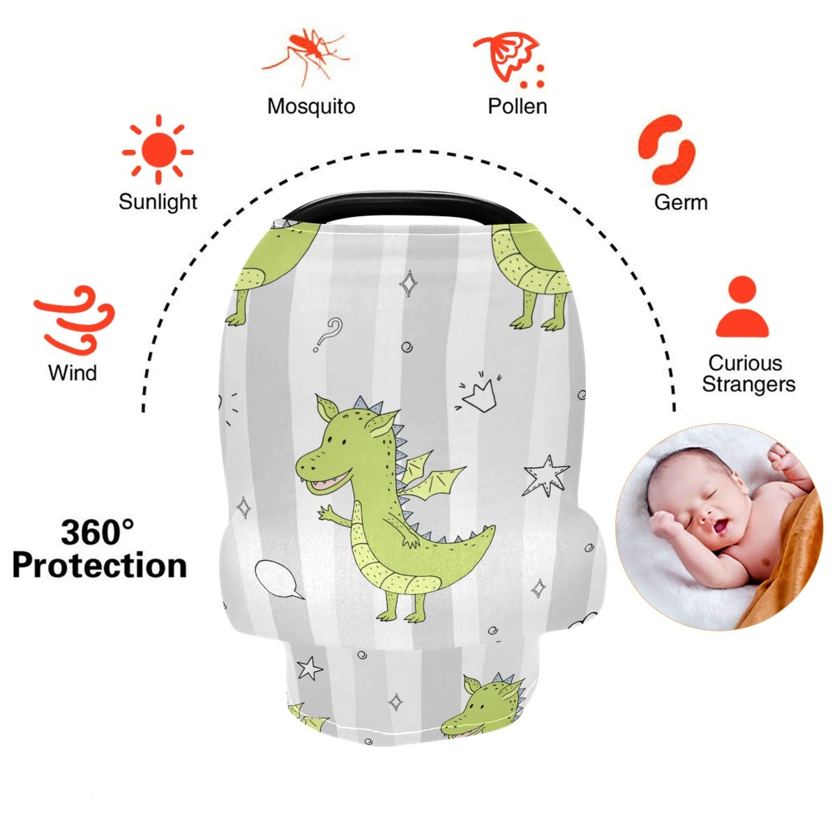 Nursing Cover Breastfeeding Scarf Funny Dragons- Baby Car Seat Covers, Stroller Cover, Carseat Canopy (d)