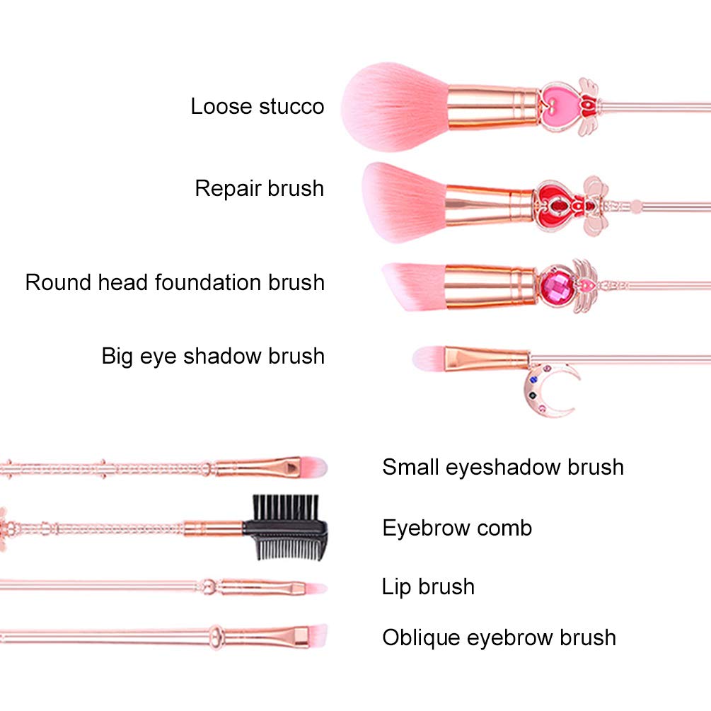 KUASU Sailormoon Makeup Brush Set w/Pouch - Rose Gold Cosmetic Brushes With Sailormoon Gems (MJ155)γ