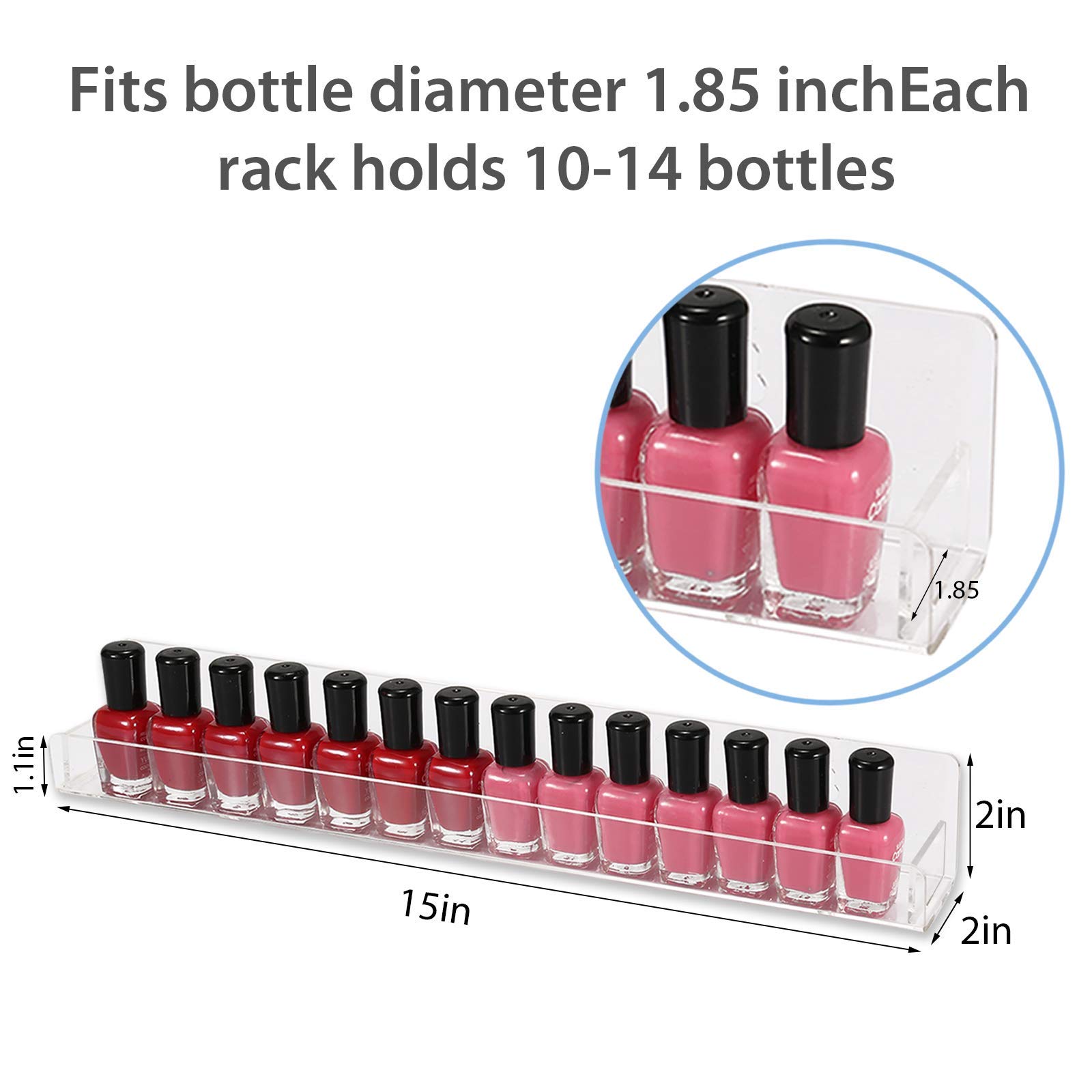 Umirokin 6 Packs Acrylic Nail Polish Rack Wall Mounted Shelf, Clear Nail Polish Wall Holder Display for Paint Perfume Essential Oils Organizer Holds up 54 to 96 Bottles, 15Inch
