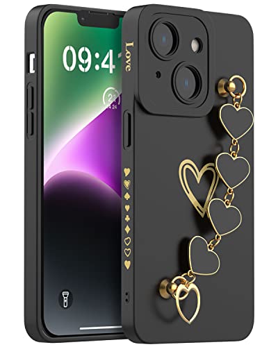AICase iPhone 14 Case for Women with Full Camera Lens Protection and Hand Strip Loop, Silicone Heart Girly Cute Side Soft Slim Shockproof Protective Cover for iPhone 14 6.1 inch-1