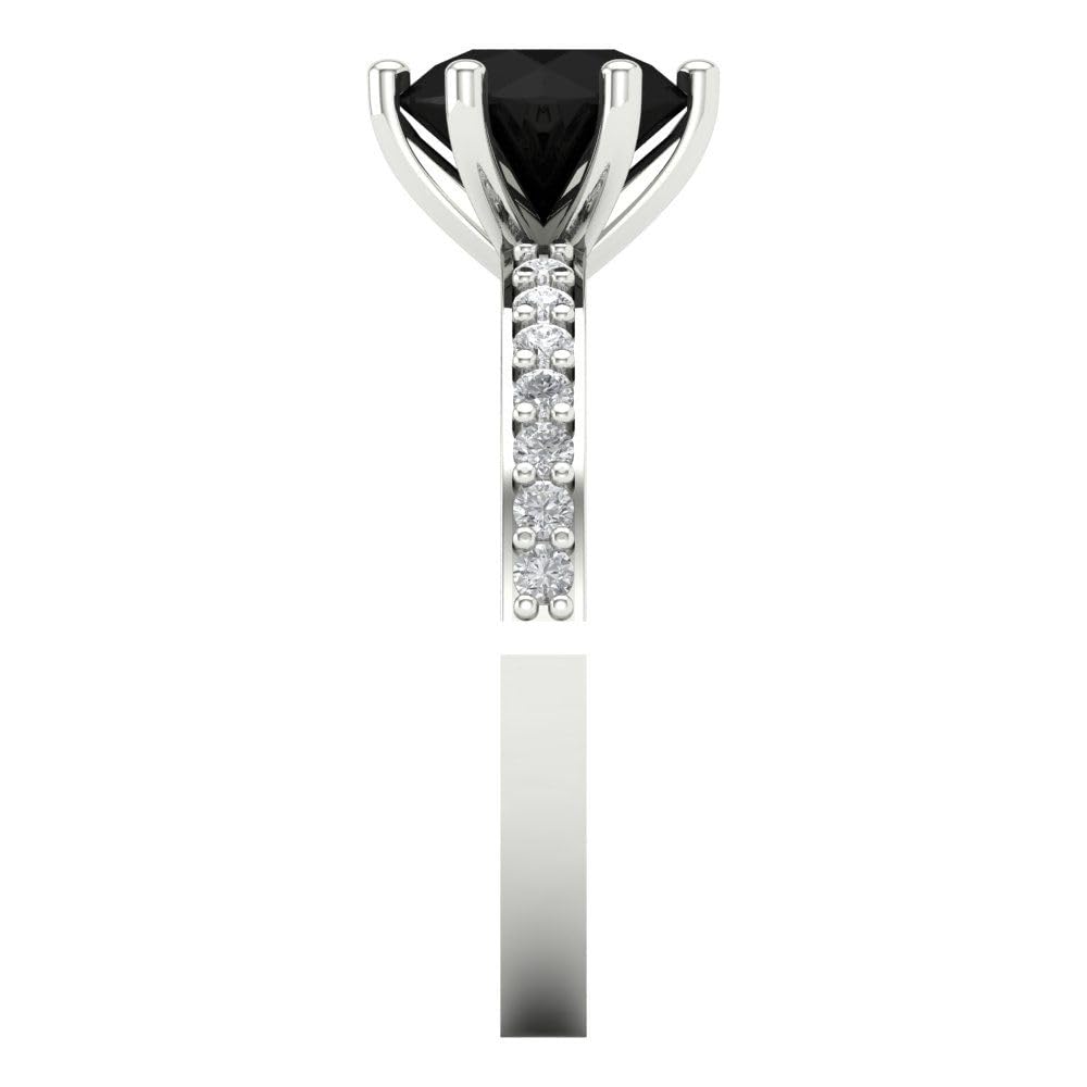 2.06 Brilliant Round Cut Solitaire Natural Black Onyx Accent Bridal Wedding Statement ring Solid 18K White Gold Size 7