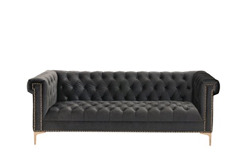 Iconic Home Gold/Grey Bea Velvet with Nail head Trim Tone Metal Sofa