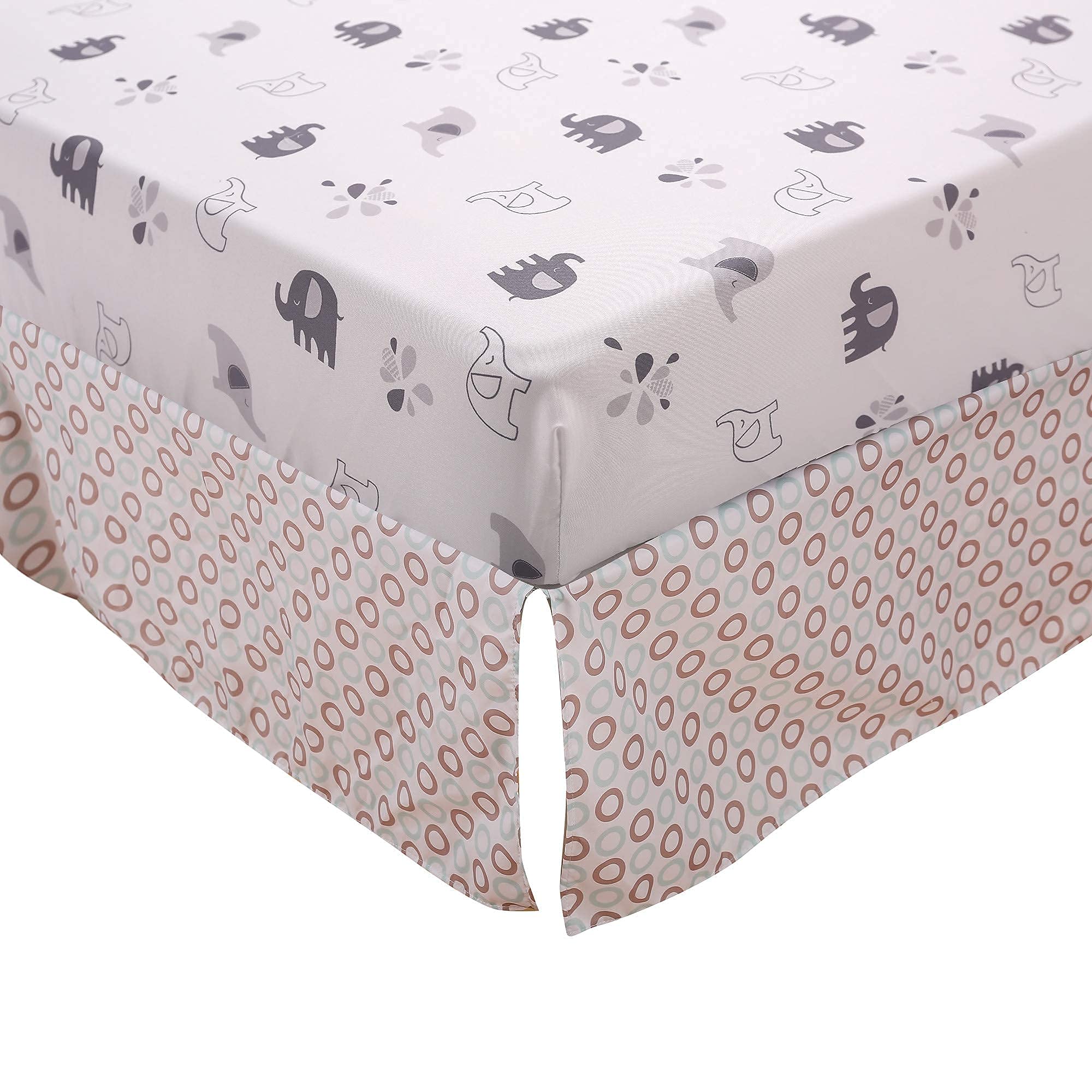 HUPO 6 PC Elephant Crib Bedding Sets for Baby Boys,Grey/White Crib Set with Crib Skirt/Quilt/Crib Sheet/3 Wall Stickers