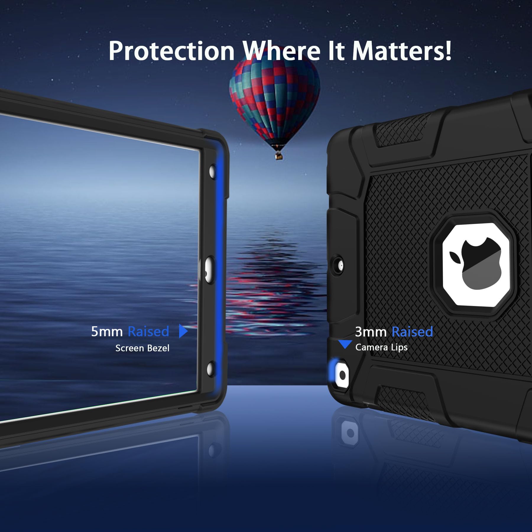 Rantice iPad 6th Generation Cases , 5th Case , Air 2 9.7 Shockproof Rugged Drop Protection Cover Built with Kickstand for 9.7'' A1893/A1954/A1822/A1823 (Black)