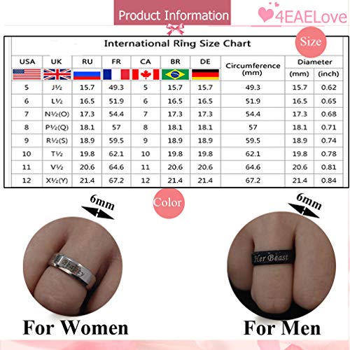 4EAELove Customize Her King His Queen Couples Rings Promise Ring Inside Can Engraved Band Rings Wedding Rings Titanium Stainless Steel 6mm 6-13# (Beast, 13)