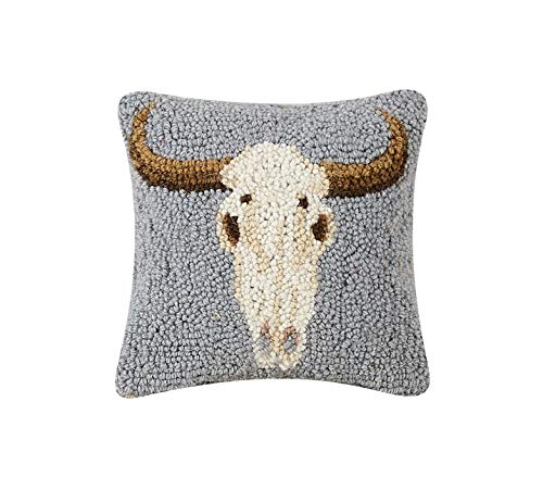 Peking Handicraft 30TG530C08SQ Blown Filled Hook Pillow, 8-inch Square, Wool and Cotton (Cow Skull)