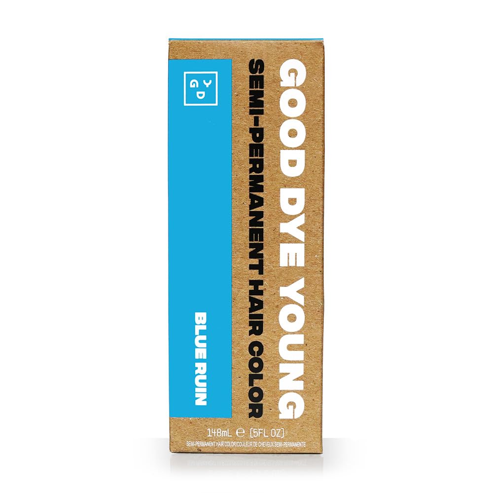 Good Dye Young Semi-Permanent Hair Color, Vegan and Cruelty-Free Blue Hair Dye, Last up to 24 Washes, Non-Damaging Conditioning Hair Color (5FL OZ, Blue Ruin)