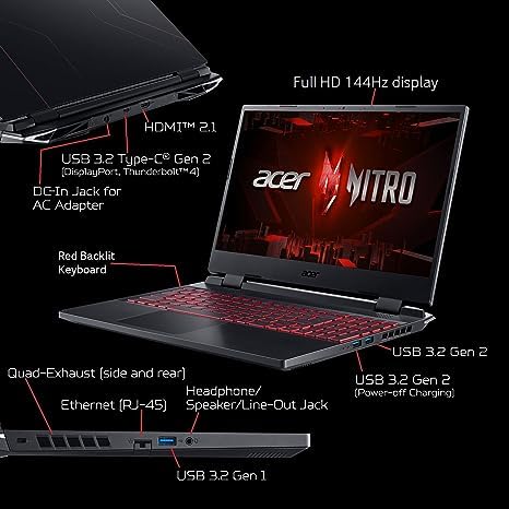 acer Nitro 5 Gaming Laptop | Intel Core i5-12500H | NVIDIA GeForce RTX 3050 Ti GPU | 15.6" FHD 144Hz IPS Display | 32GB DDR4 | 1TB Gen 4 SSD | Killer Wi-Fi 6 | Backlit Keyboard Intel | Win 11 Home