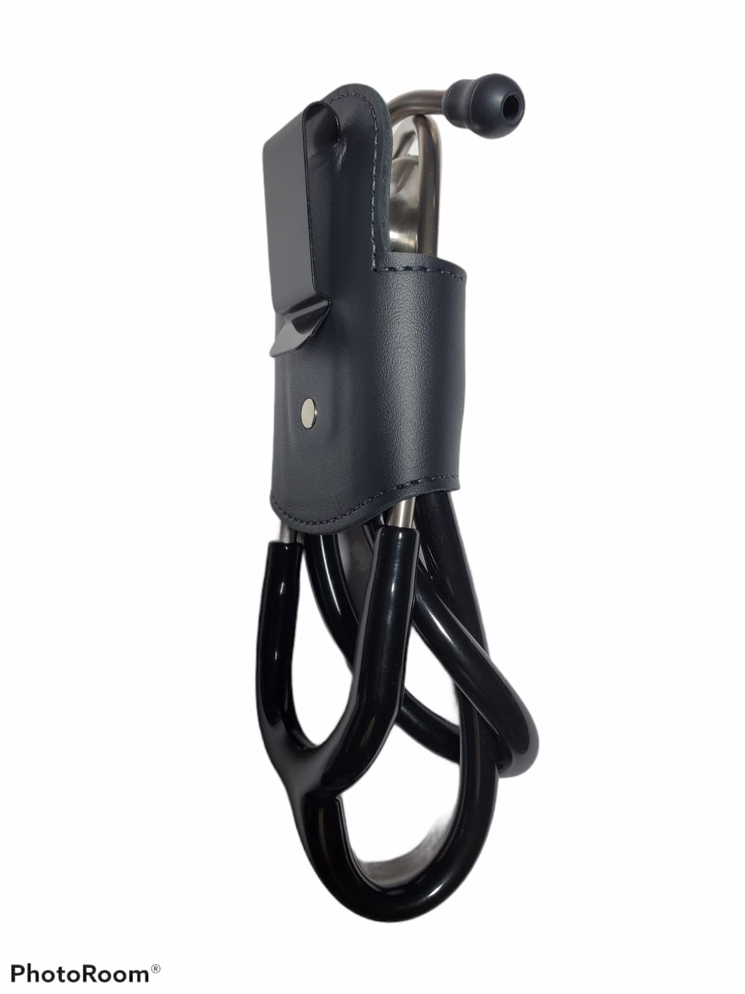 Stethoscope Holder pro with Clip,Handmade in USA Genuine Leather .Perfect for Physicians, Nurses, EMT, Medical Nursing Student (Black).