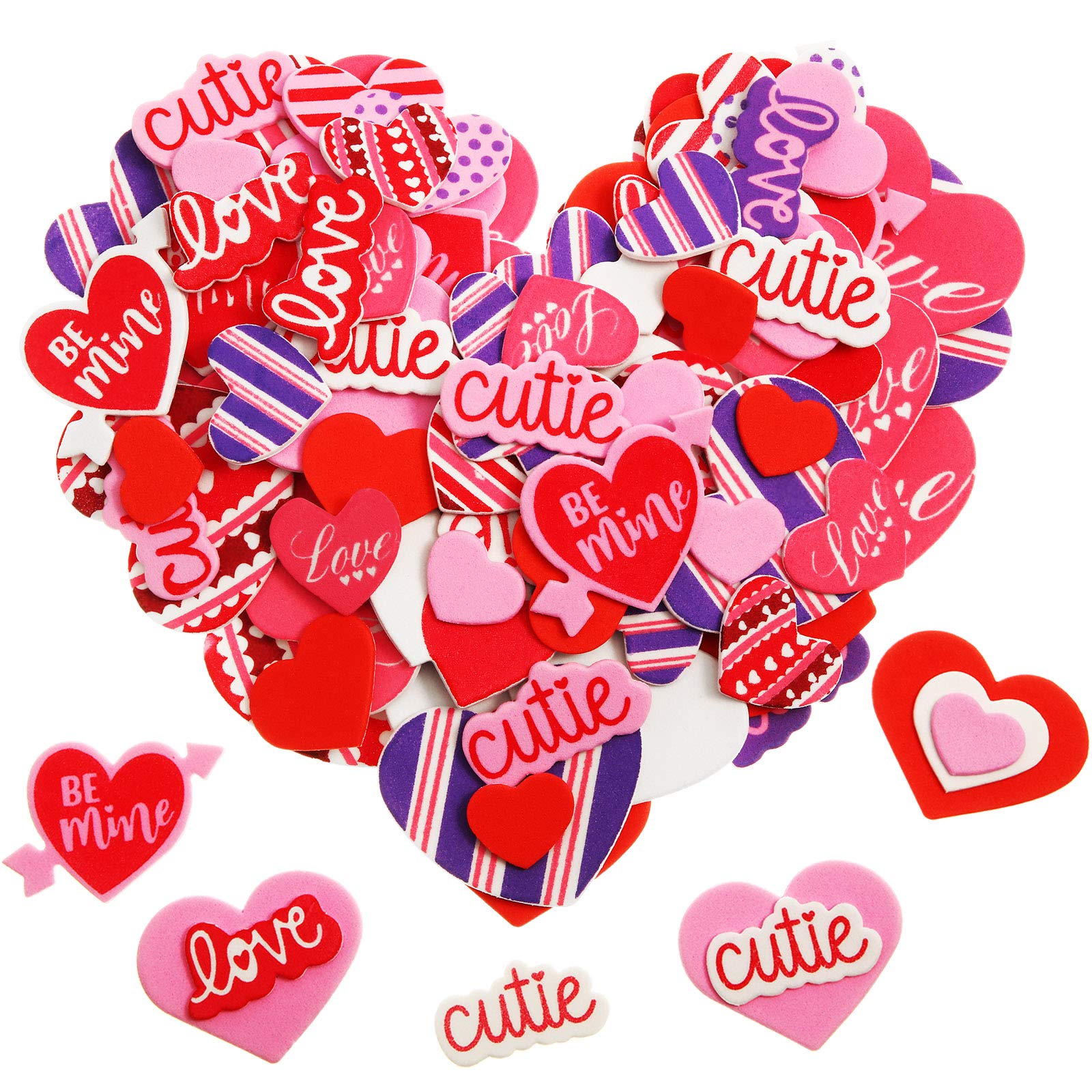 Blulu 900 Pieces Valentine's Day Heart Foam Stickers Self Adhesive Heart Shape Sticker for Wedding Valentine's Day Decoration Art Crafts
